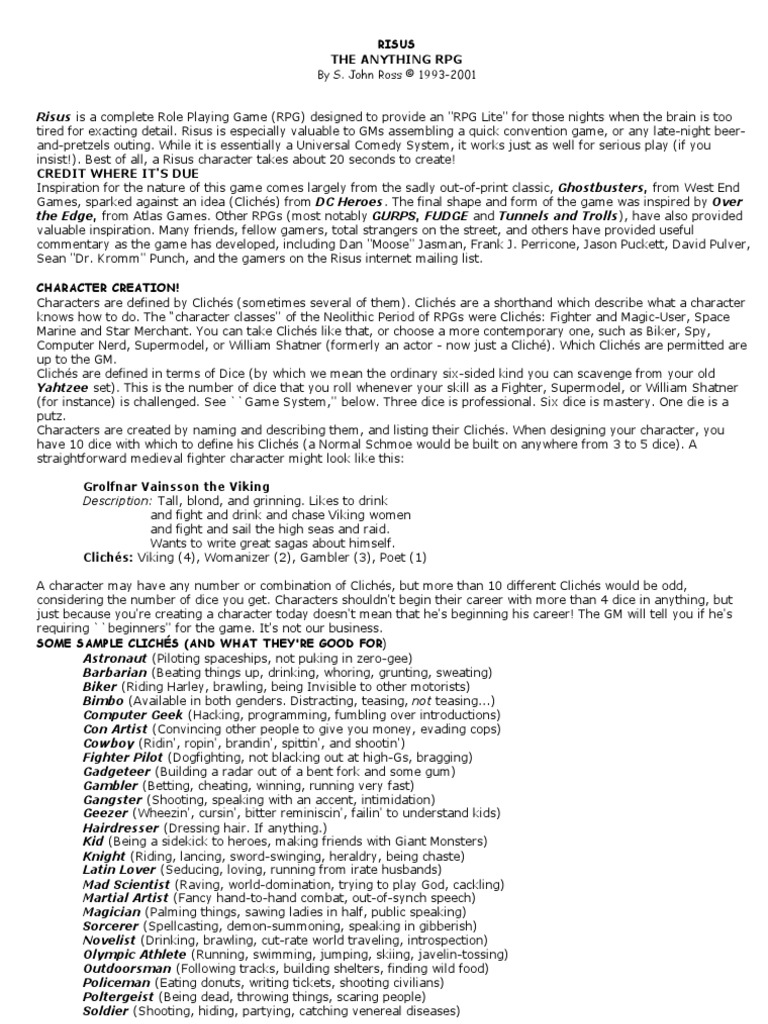 Risus The Anything RPG: Description: Tall, Blond, and Grinning. Likes ...