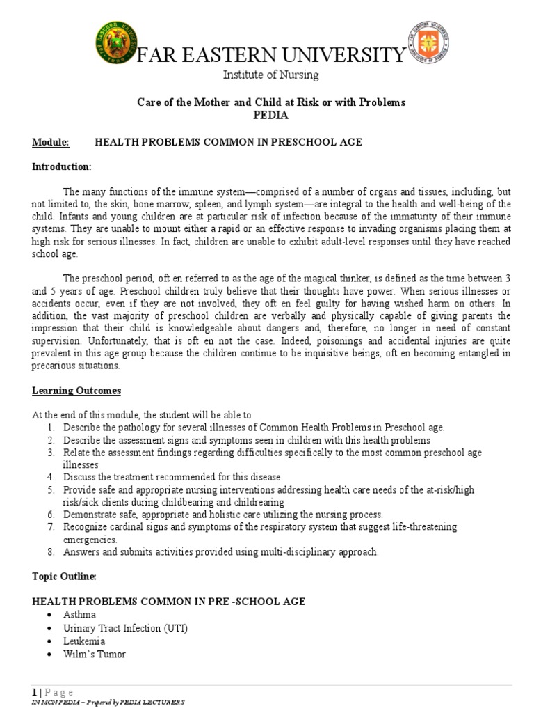 Pedia Module Preschooler PDF | PDF | Leukemia | White Blood Cell