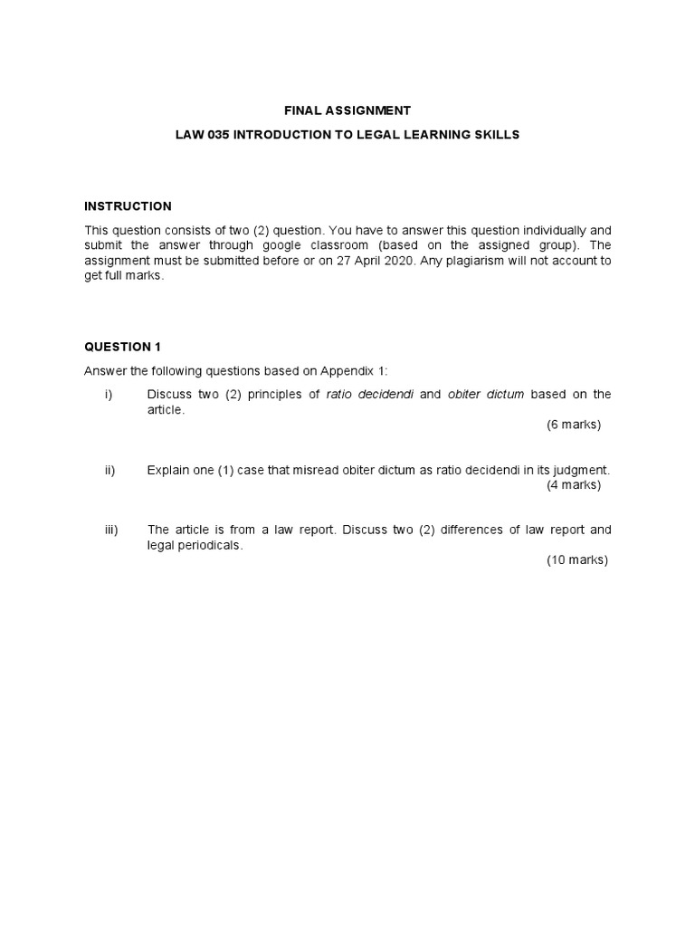Final Assignment Law 035 Introduction To Legal Learning Skills | PDF ...