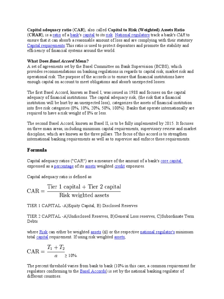 Capital Adequacy Ratio For Banks - 1 | PDF | Capital Adequacy Ratio ...
