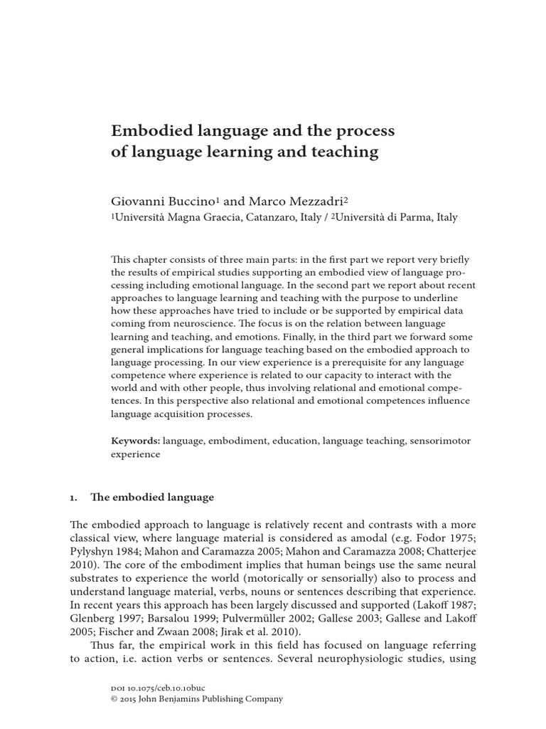 Embodied Language and The Process of Language Learning and Teaching ...
