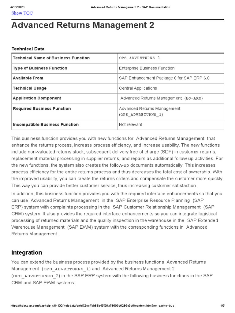 Advanced Returns Management 2 - SAP Documentation | PDF | Customer ...