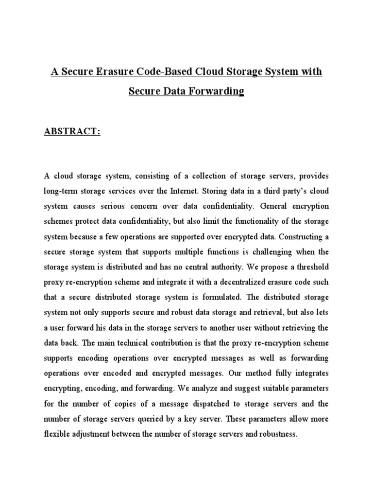 A Secure Erasure Code Based Cloud Storage System With Secure Data Forwarding Pdf Encryption