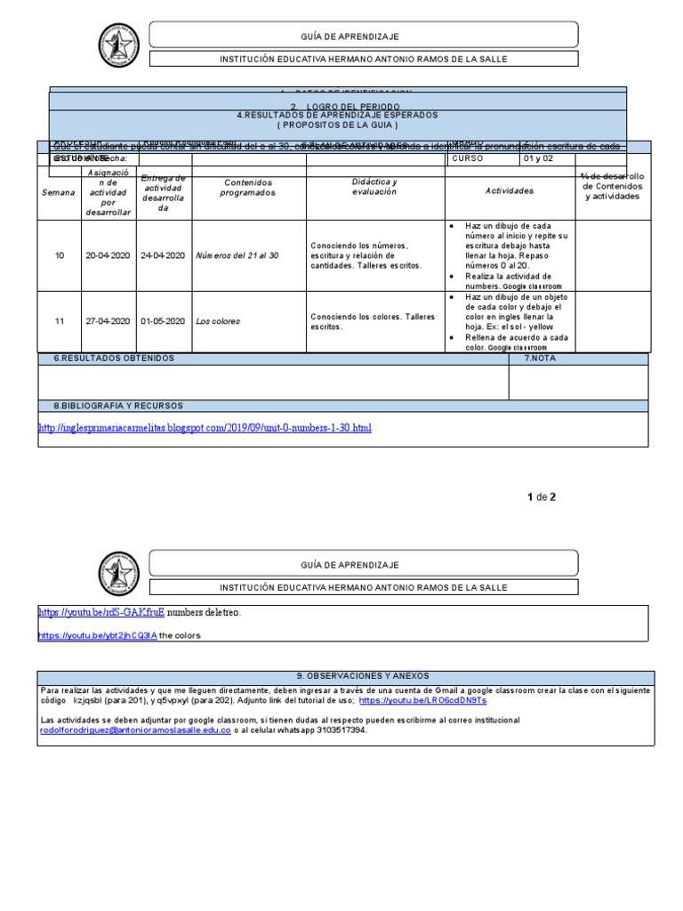 FORMATO GUÍA DE APRENDIZAJE 2º Weeks 10 and 11 | PDF | Comunicación | Modificación de comportamiento