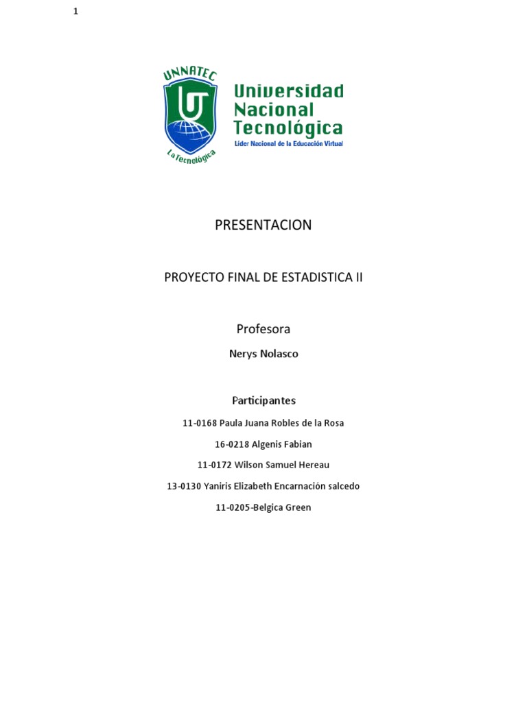 Proyecto Final Estadistica Dos | PDF | Muestreo (Estadísticas) | Probabilidad