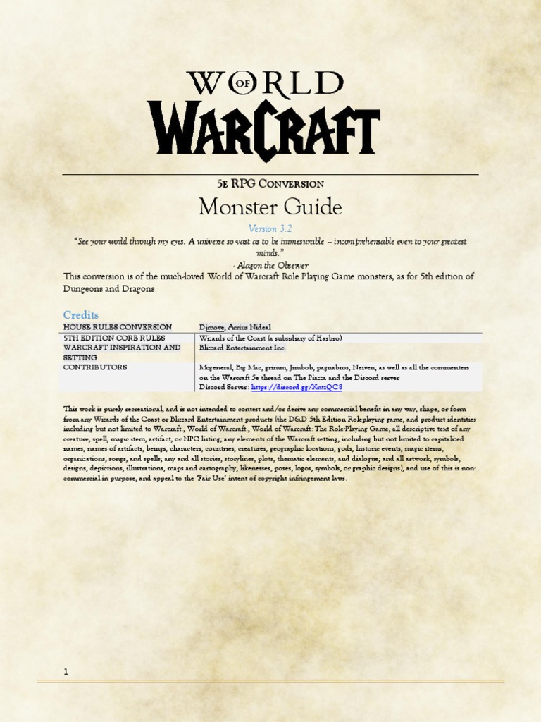 World of Warcraft 5e Monster Guide 3.2 PDF | PDF | Races And Factions ...