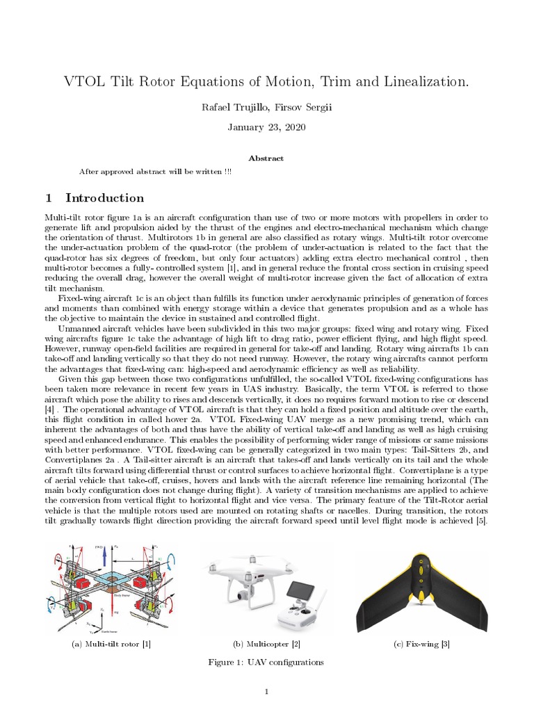 VTOL Tilt Rotor Equations of Motion, Trim and Linealization | PDF ...