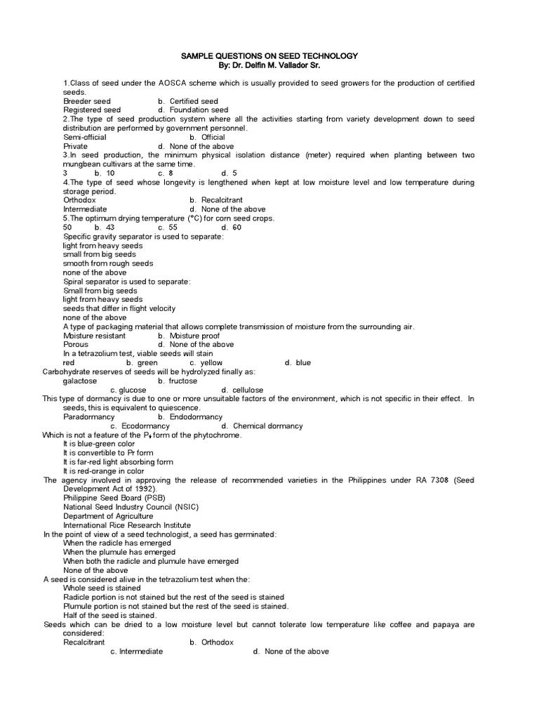 Crop Science 13 .Seed Technology | PDF | Seed | Cereals