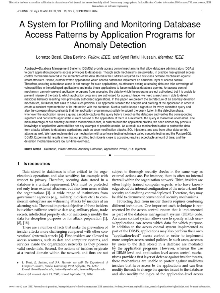 A System For Profiling And Monitoring Database Access Patterns By