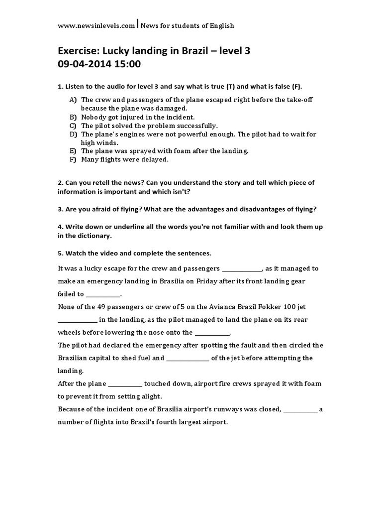 ExL3 - 100414-2 Lucky Landing in Brazil | PDF | Landing Gear | Airport