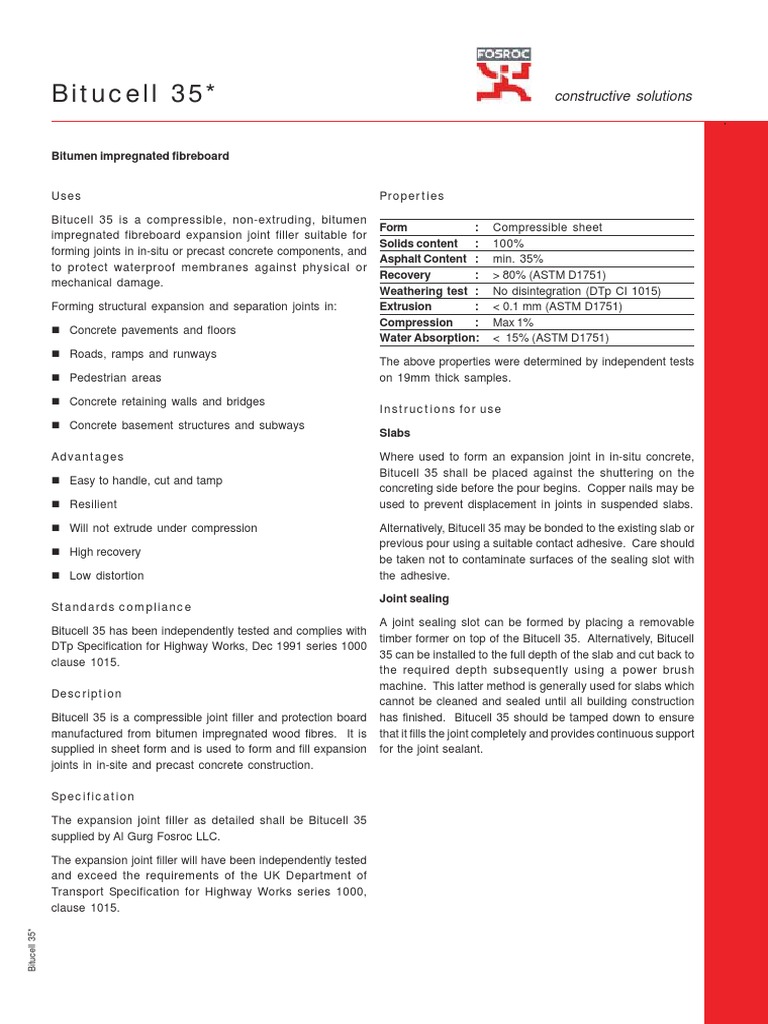 Bitucell 35 : Bitumen Impregnated Fibreboard | PDF | United Arab ...