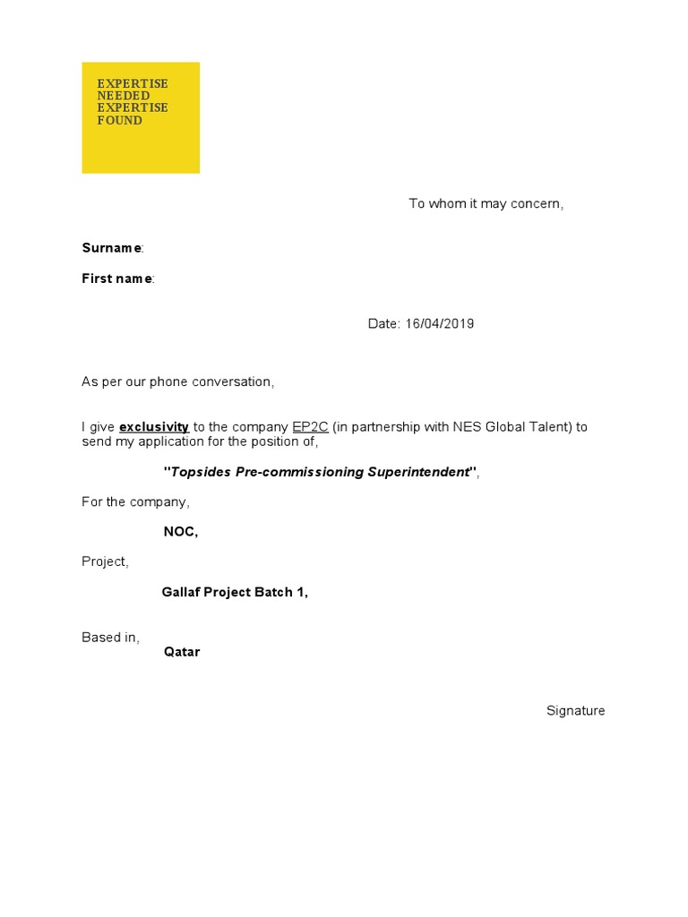 Exclusivity Letter NES-EP2C | PDF