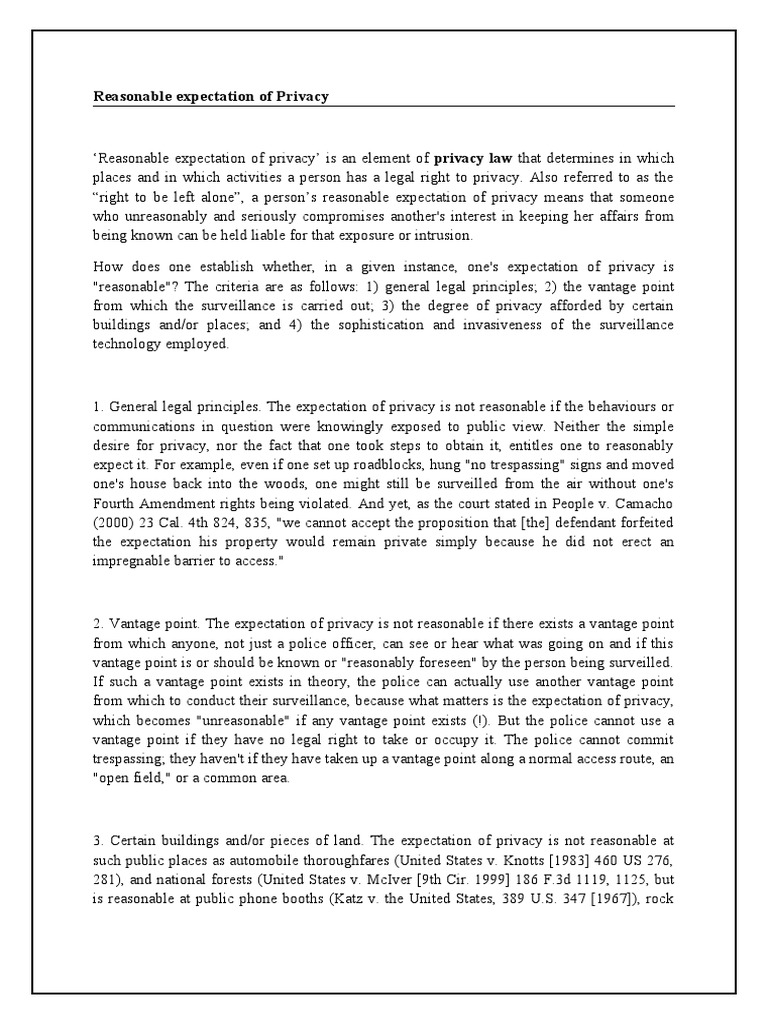 Understanding Reasonable Privacy Expectations | PDF | Expectation Of ...