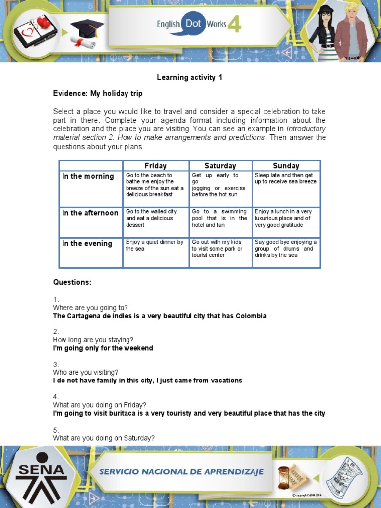 Learning Activity 1 Evidence: My Holiday Trip | PDF | Career & Growth ...