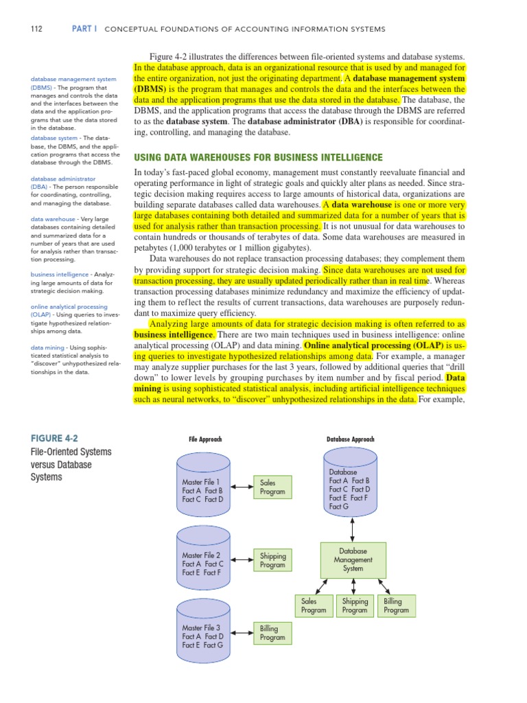Using Data Warehouses For Business Intelligence File Oriented Systems Versus Database Systems 