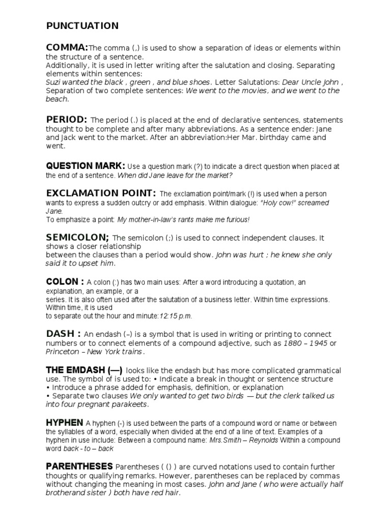Punctuation Comma:: Semicolon | Download Free PDF | Bracket | Ellipsis