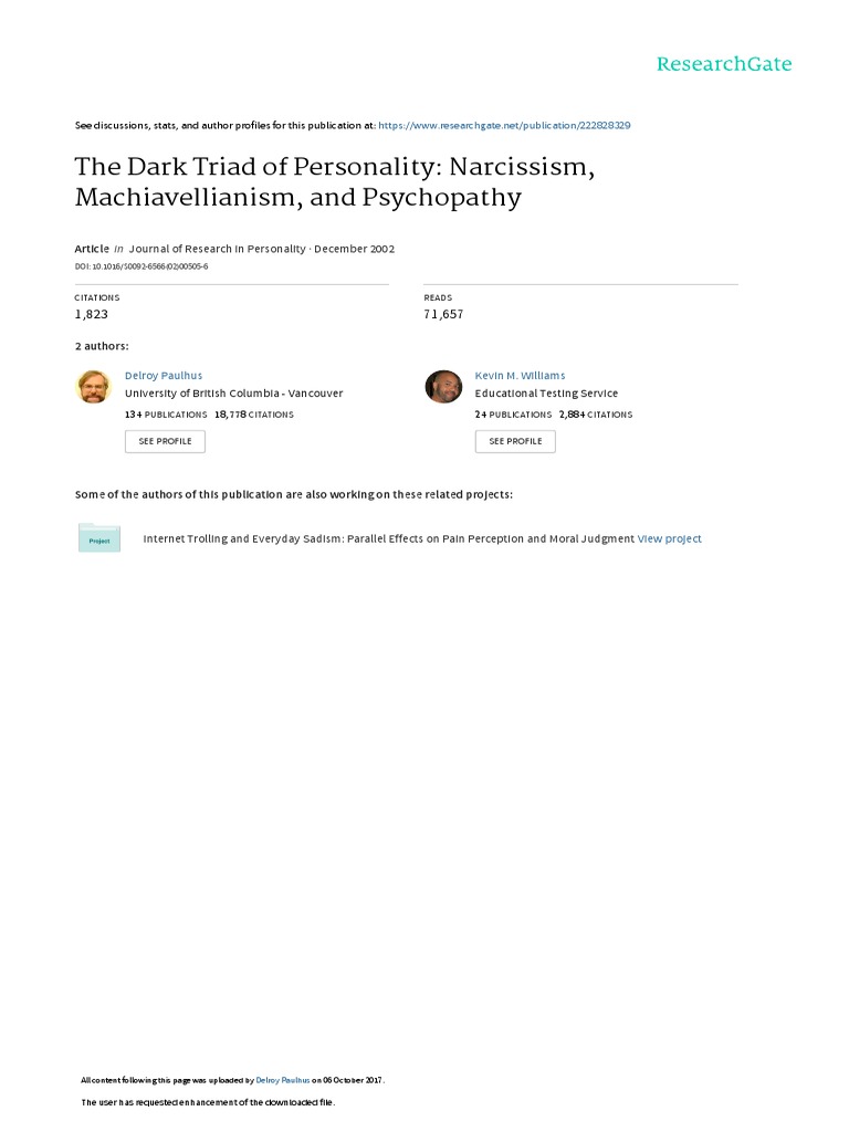 Understanding the Dark Triad | PDF | Dark Triad | Psychopathy