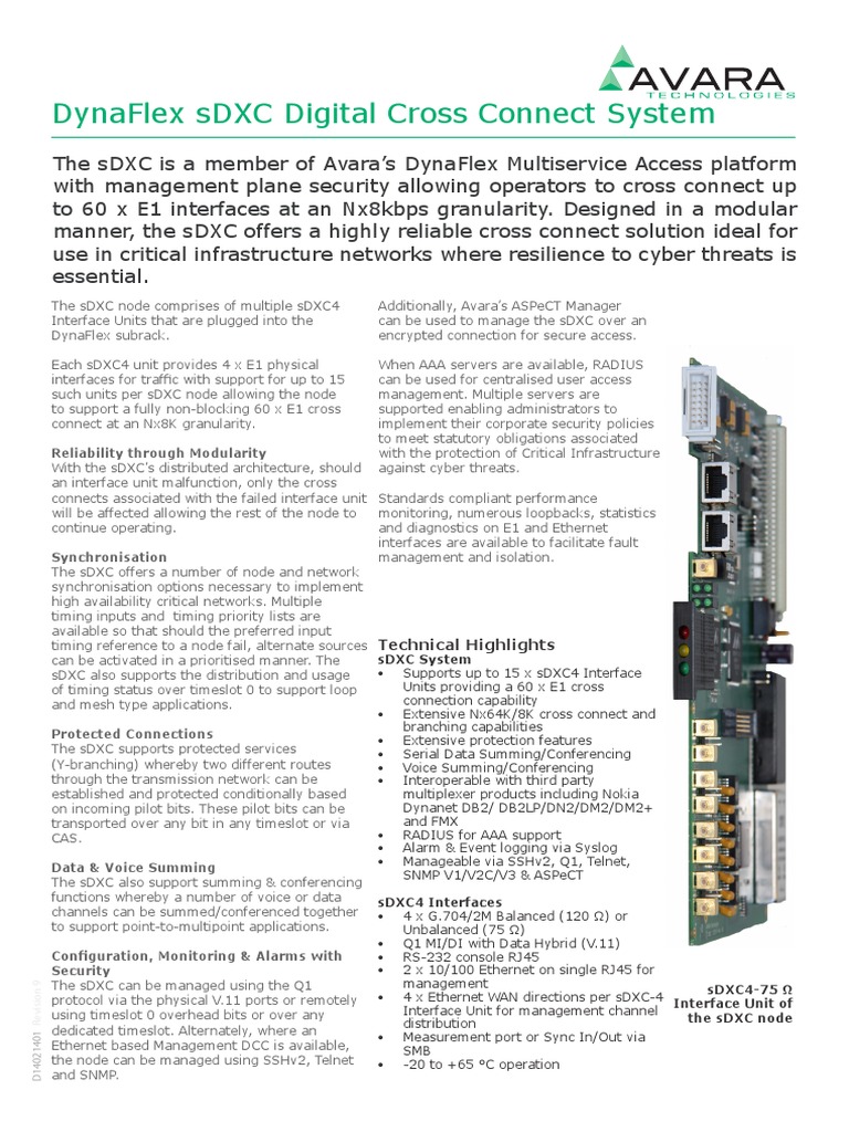 Dynaflex SDXC Digital Cross Connect System: Reliability Through ...
