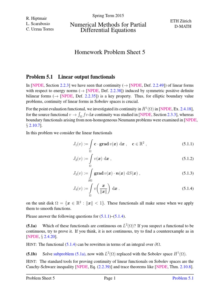 Numerical Methods For Partial Differential Equations: Problem 5.1 Linear Output Functionals ...