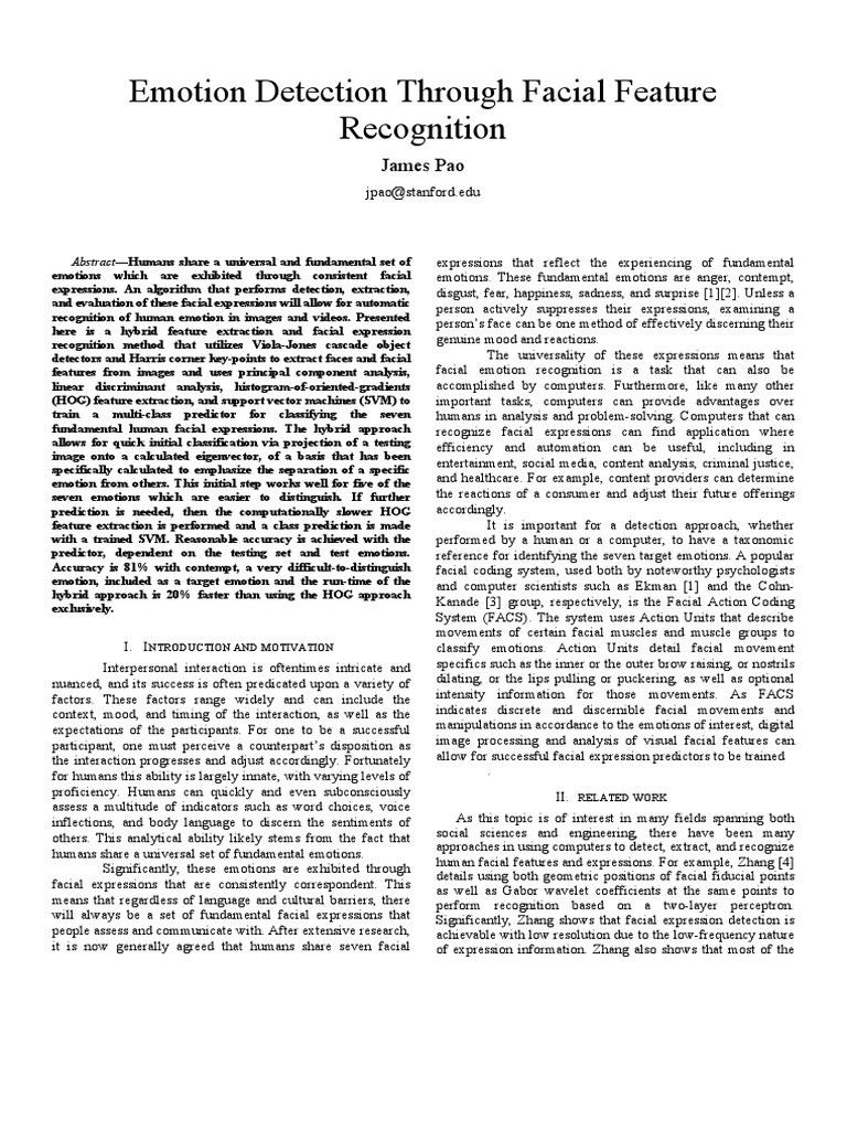 Automated Facial Expression Recognition for Emotion Detection Using a Hybrid Computer Vision and ...