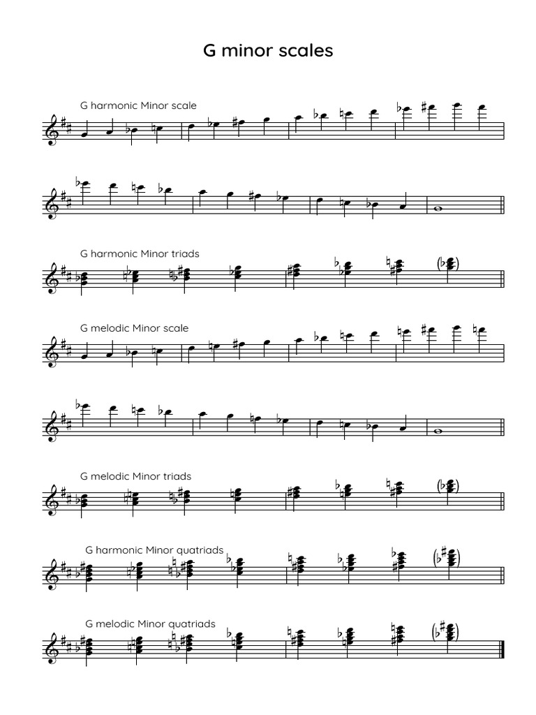 G Melodic Minor Scales, Triads and Quatriads | PDF
