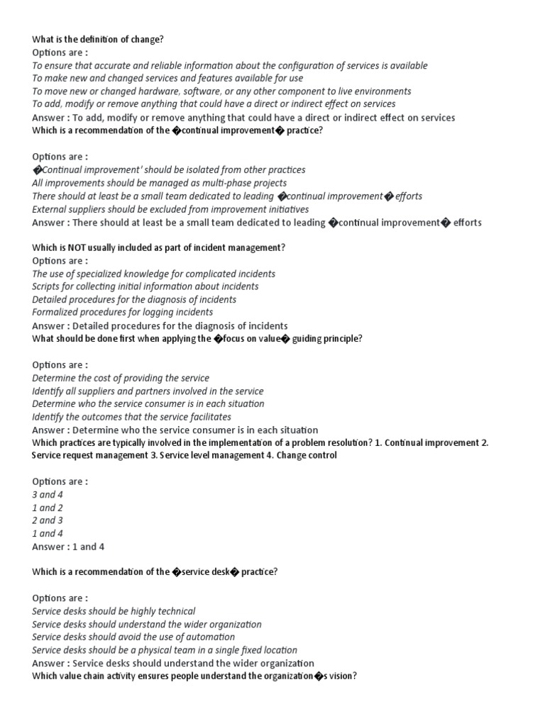 ITIL 4 Foundation - 7 Questions | PDF | Itil | It Service Management