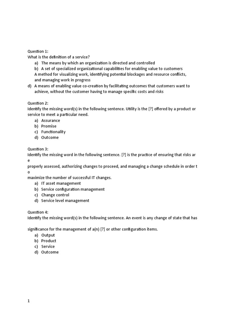 ITIL 4 Foundation (Practice Exam 1) | PDF | Itil | Business