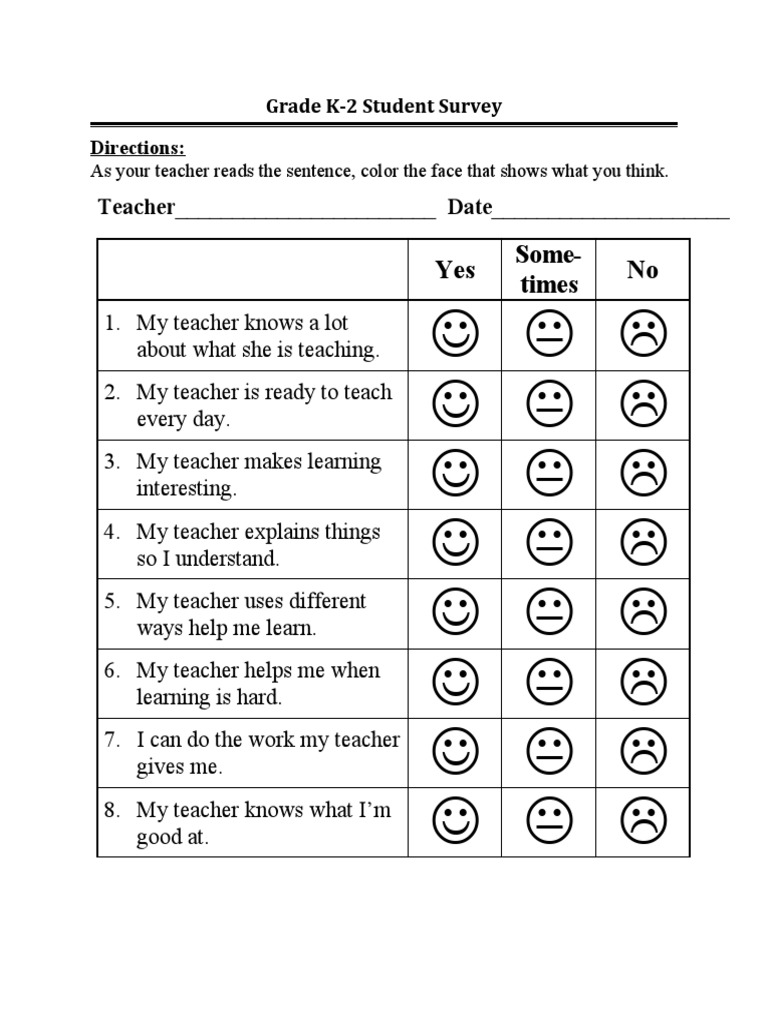 Kindergarten Student Perception Survey | PDF
