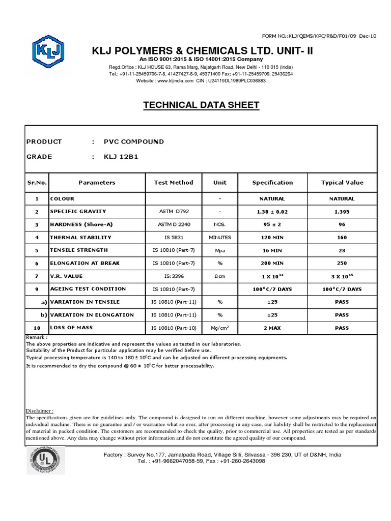KLJ Polymers & Chemicals Ltd. Unit-Ii: Technical Data Sheet | Download ...