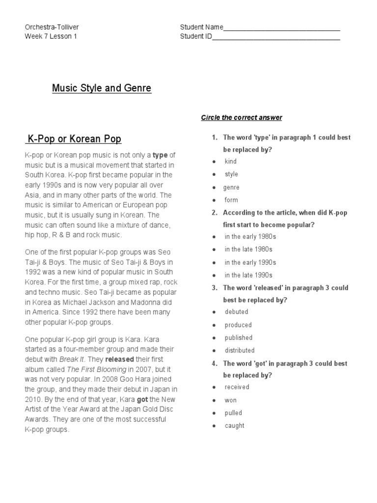 Week 7 Lesson 1 - K-Pop | PDF | Entertainment | Popular Music
