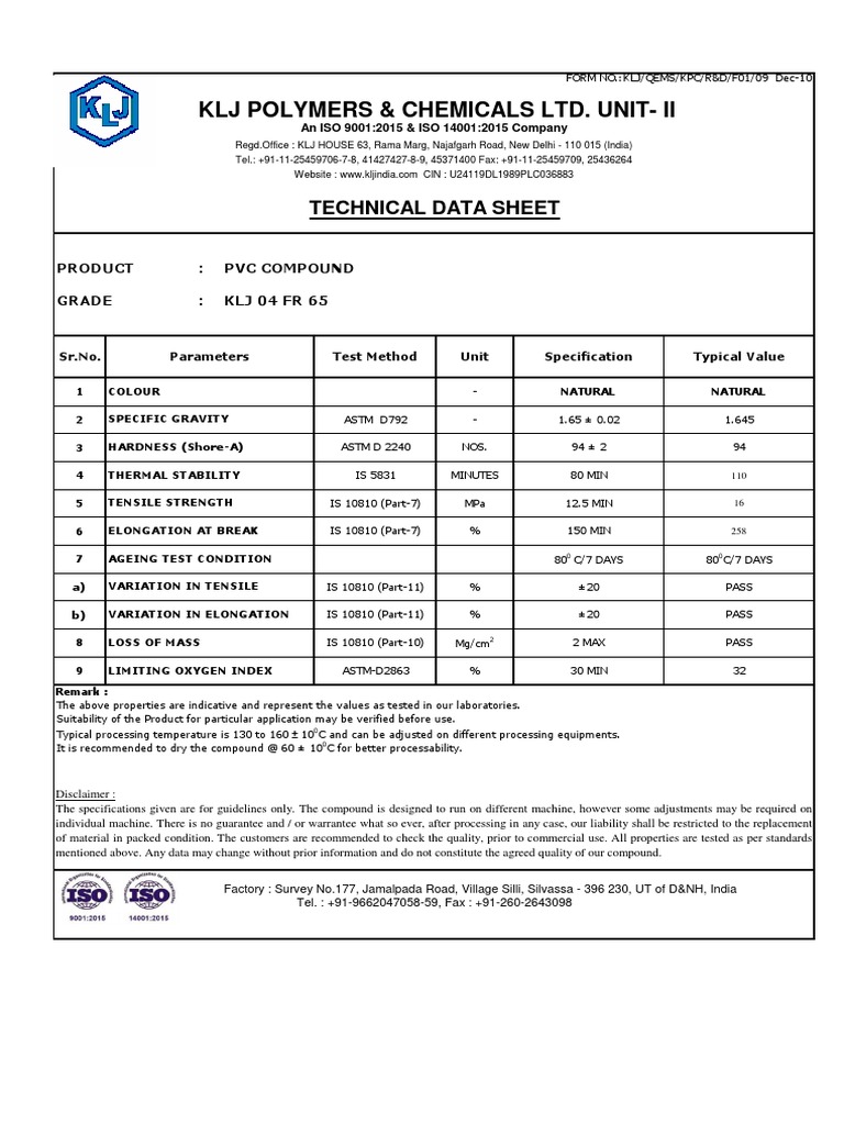 KLJ Polymers & Chemicals Ltd. Unit-Ii: Technical Data Sheet | Download ...