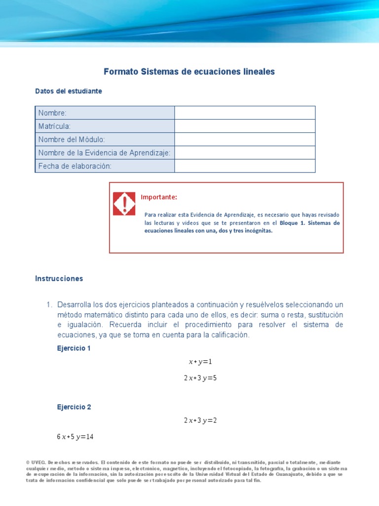 FEC EA1 Formato 18102017 | PDF | Sistema de ecuaciones lineales | Ecuaciones