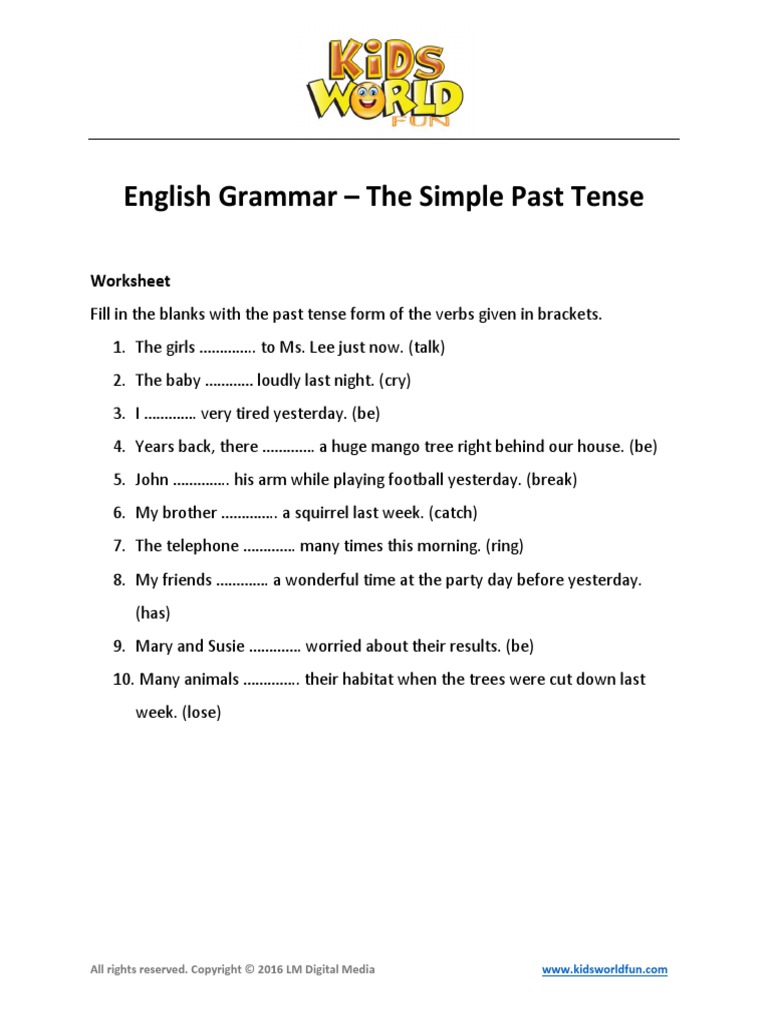 English Grammar - The Simple Past Tense: Worksheet | PDF