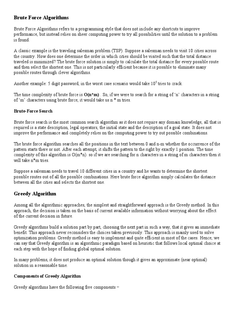 Brute Force Algorithms | PDF | Dynamic Programming | Mathematical Optimization