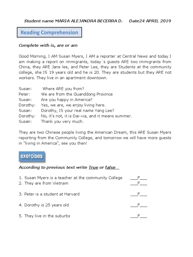Reading-Comprehension-Verb-To-Be-Platform Activity | PDF