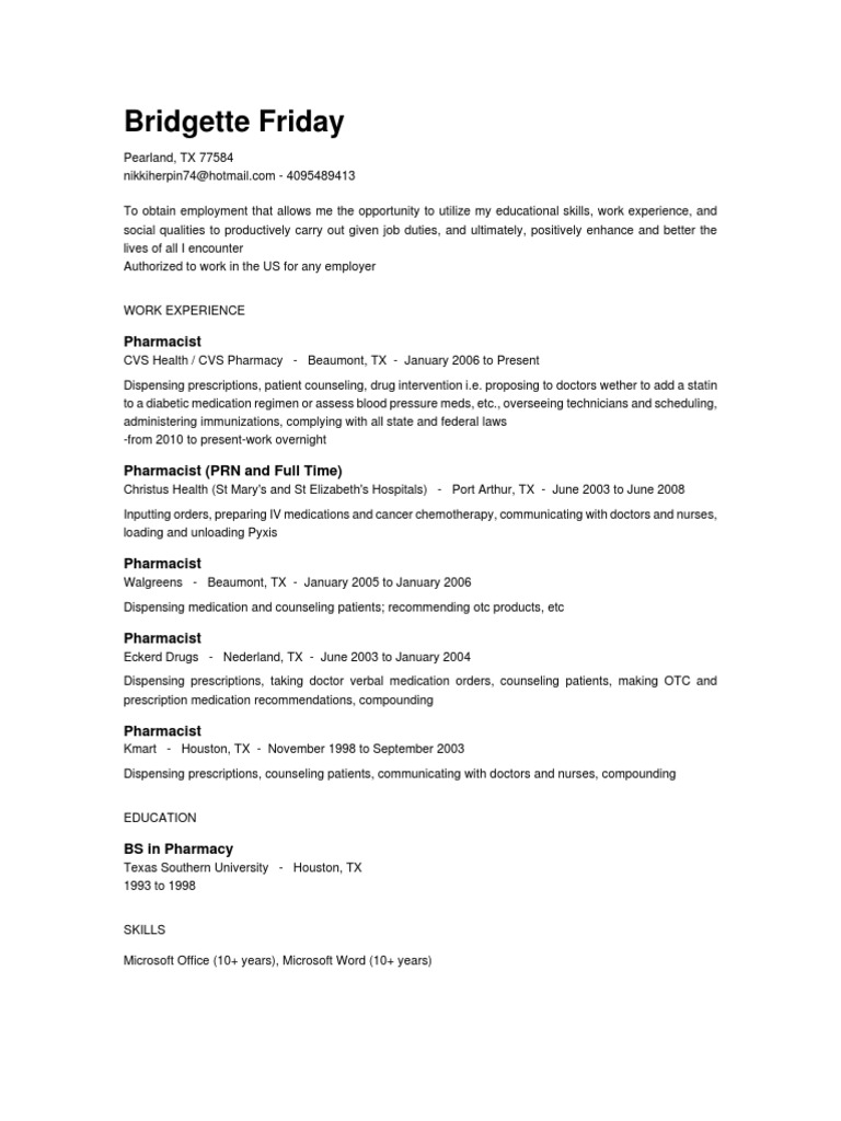 Bridgette Friday: Pharmacist | PDF