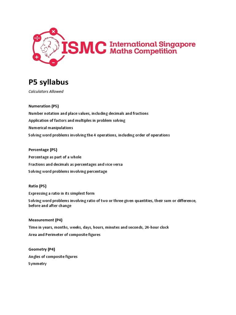 P5 Syllabus: Calculators Allowed | PDF
