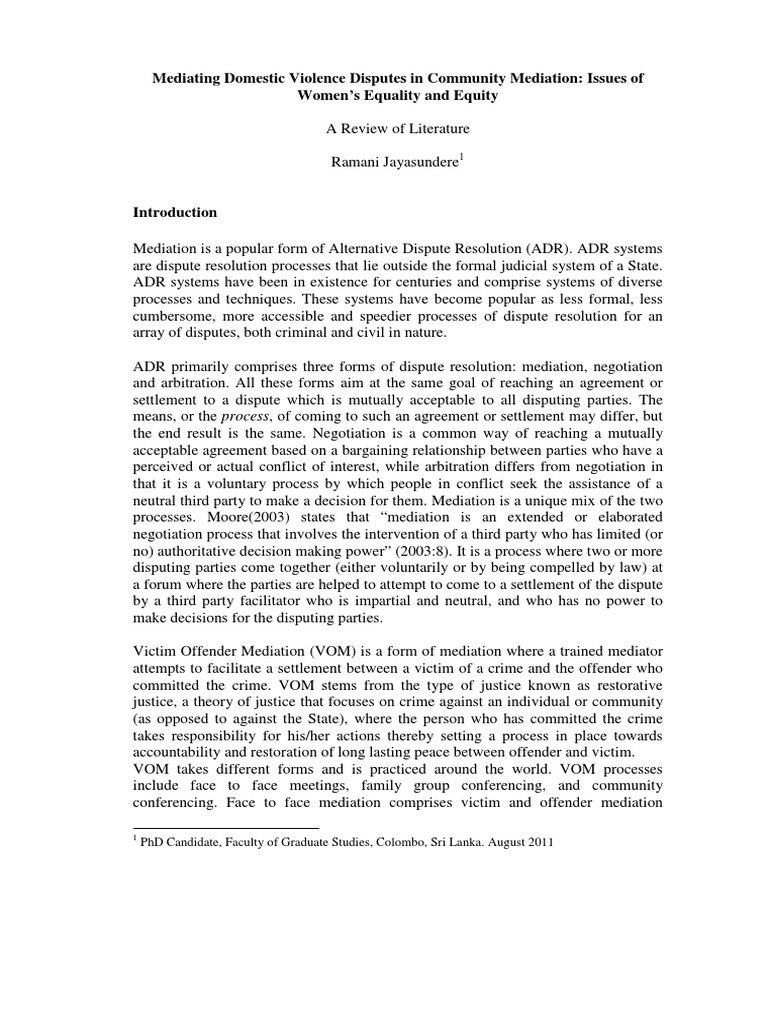 Women's Equality in Community Mediation | PDF | Mediation | Violence