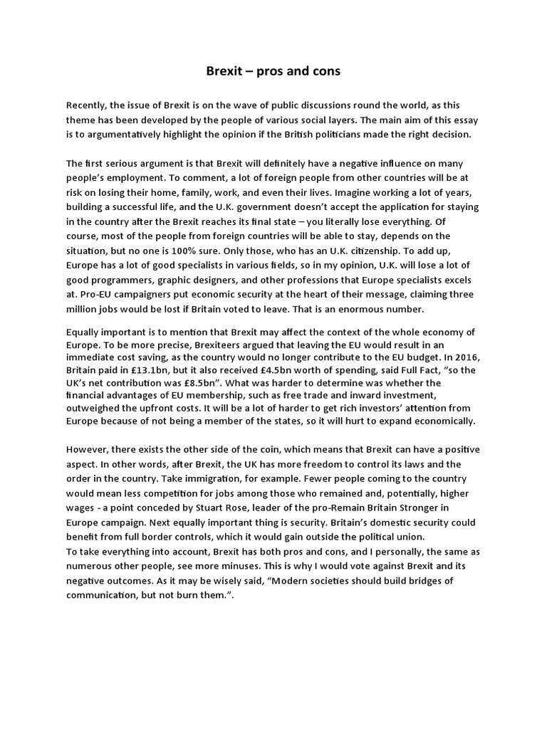 Brexit - Pros and Cons Letter | PDF | Brexit | United Kingdom