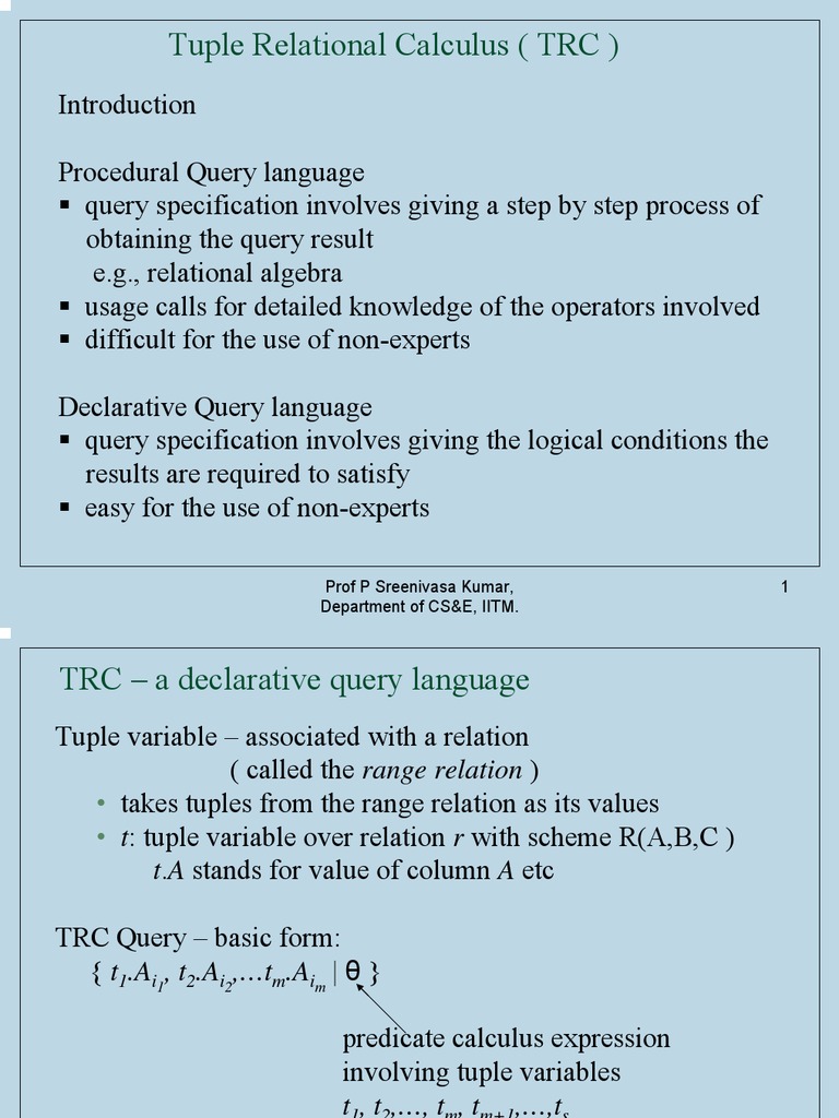 31 Tuple Relational Calculus Relational Model Theoretical Computer Science