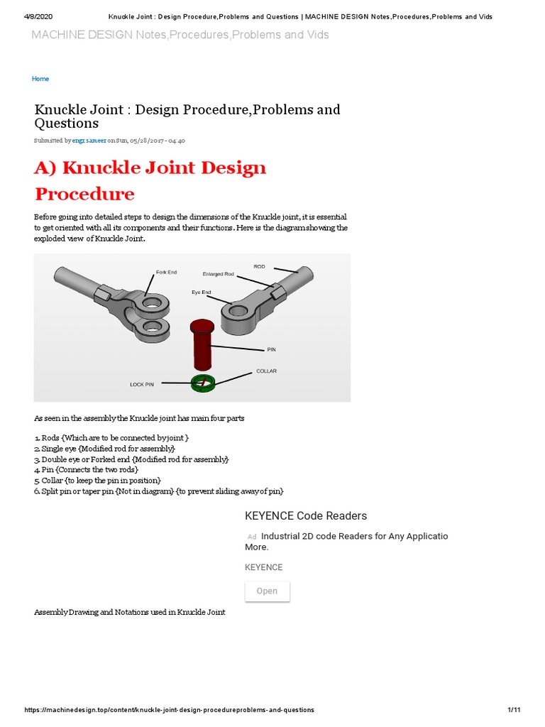 Knuckle Joint: Design Procedure, Problems and Questions | PDF ...