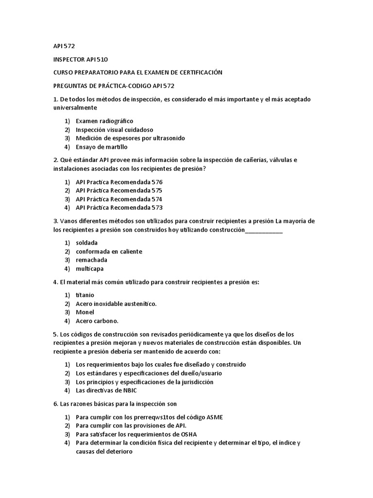 Preguntas Api 572 | PDF | Corrosión | Intercambiador de calor