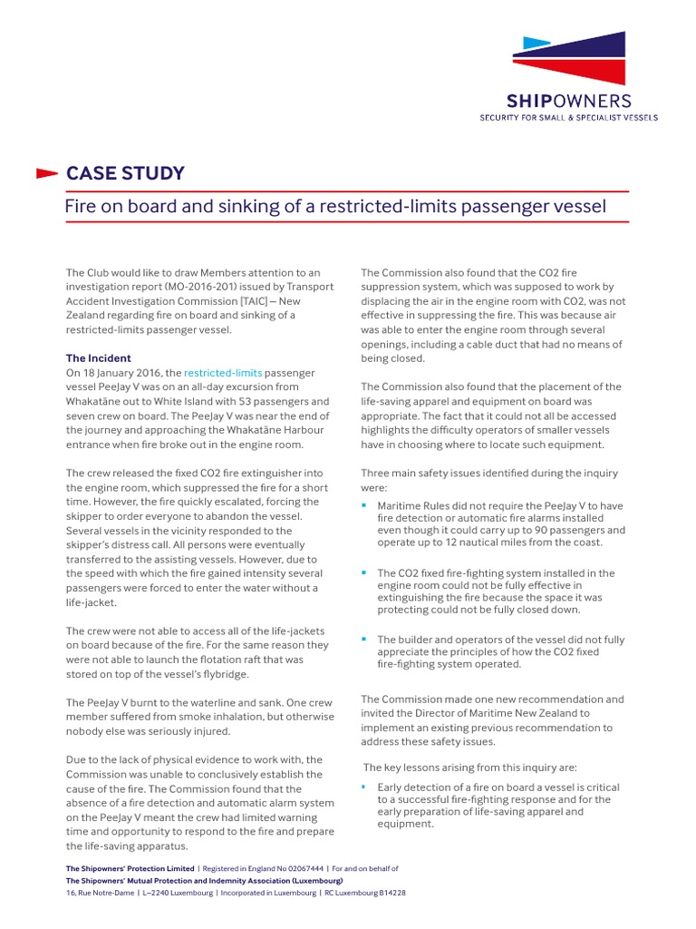 Case Study Fire On Board and Sinking of A Restricted Limits Passenger ...