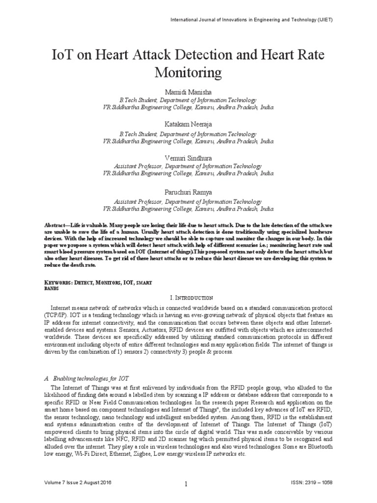 Iot On Heart Attack Detection and Heart Rate Monitoring: Mamidi Manisha ...