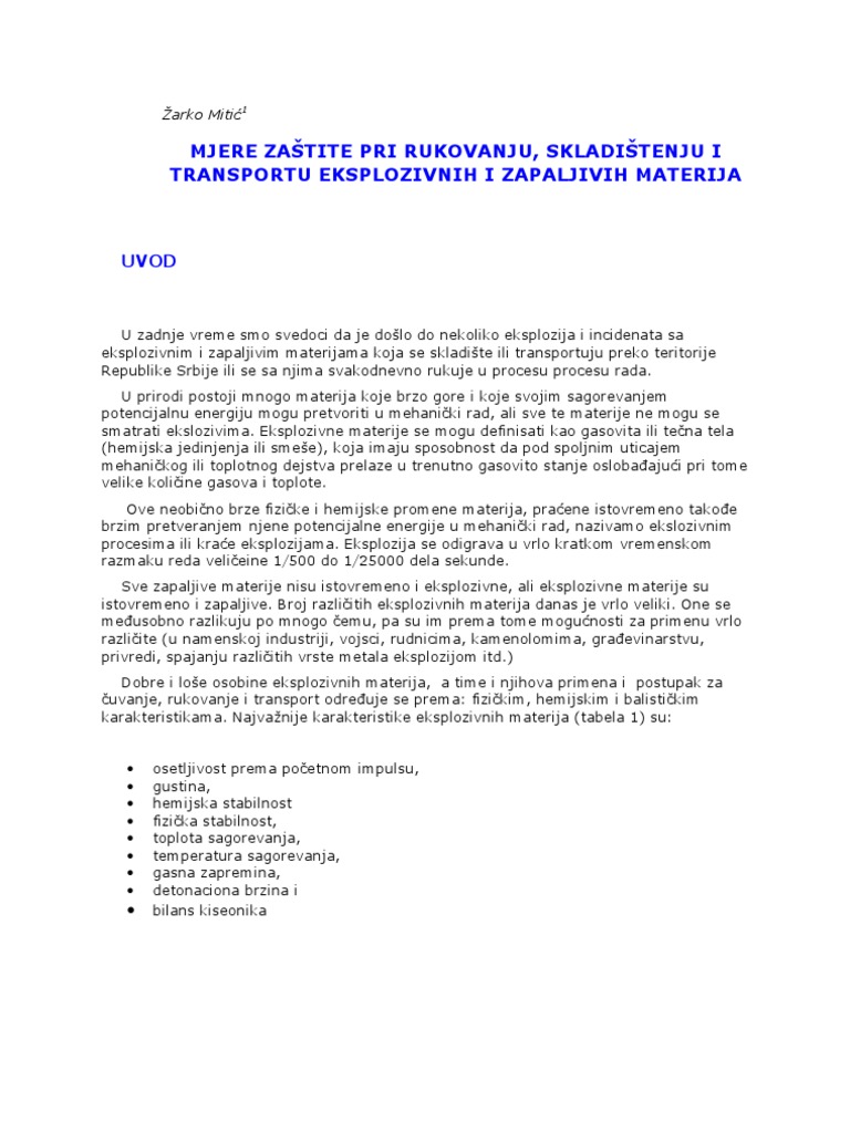 Mere Zastite Pri Rukovanju Skladistenju I Transportu Eksplozivnih I Zapaljivih Materijala | PDF