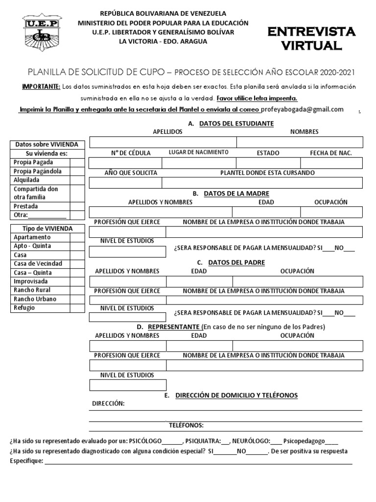 Planilla de Solicitud de Cupo 2020 2021 2 | PDF | Religión y creencia