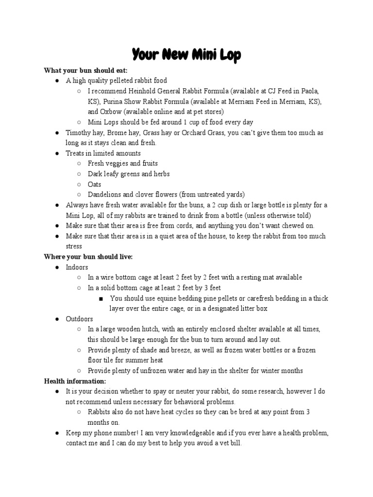 Mini Lop Pet Rabbit Care Guide | PDF | Animals And Humans | Nature