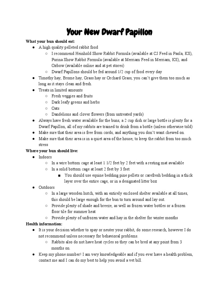 Dwarf Papillon Pet Rabbit Care Guide | PDF | Animals And Humans | Nature