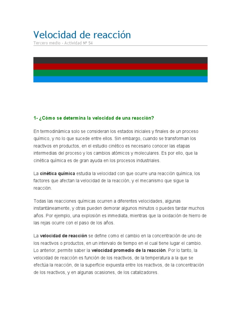 Velocidad de Reacción | PDF | Velocidad de reacción | Reacciones químicas