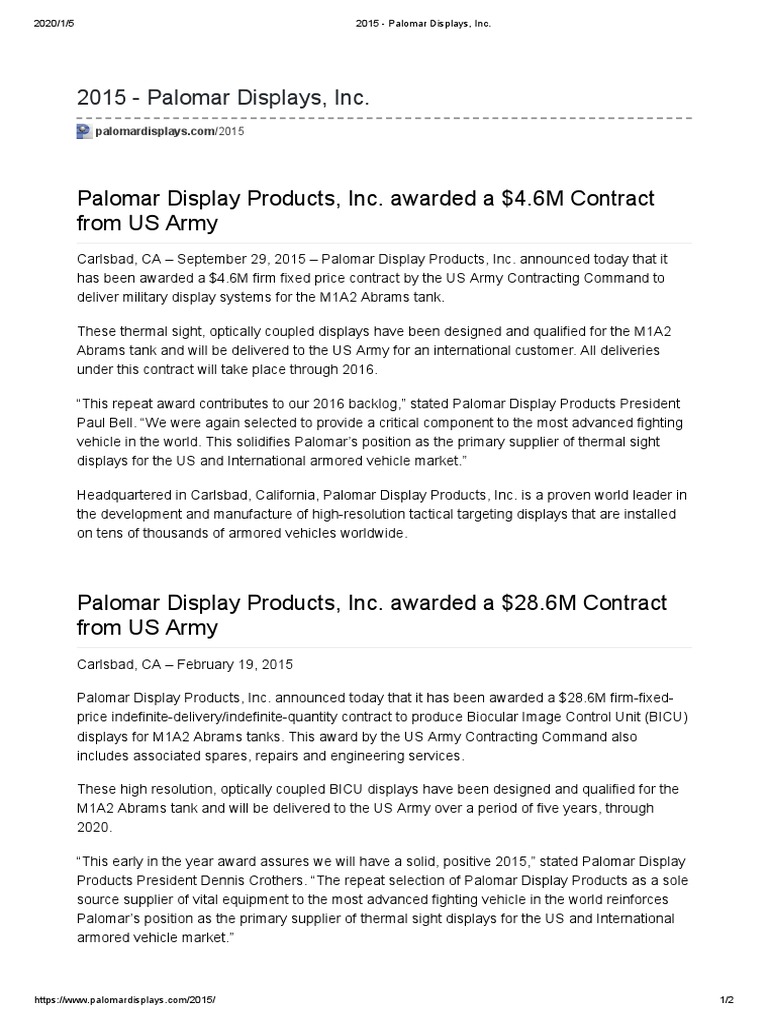 2015 - Palomar Displays, Inc | PDF | Tanks | Armoured Vehicles